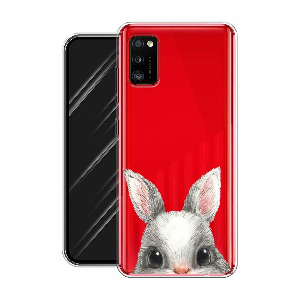 Чехол на Samsung Galaxy A41 / Самсунг Галакси А41 с принтом "Карандашный кролик 2 - 8 марта", прозрачный — фото 1