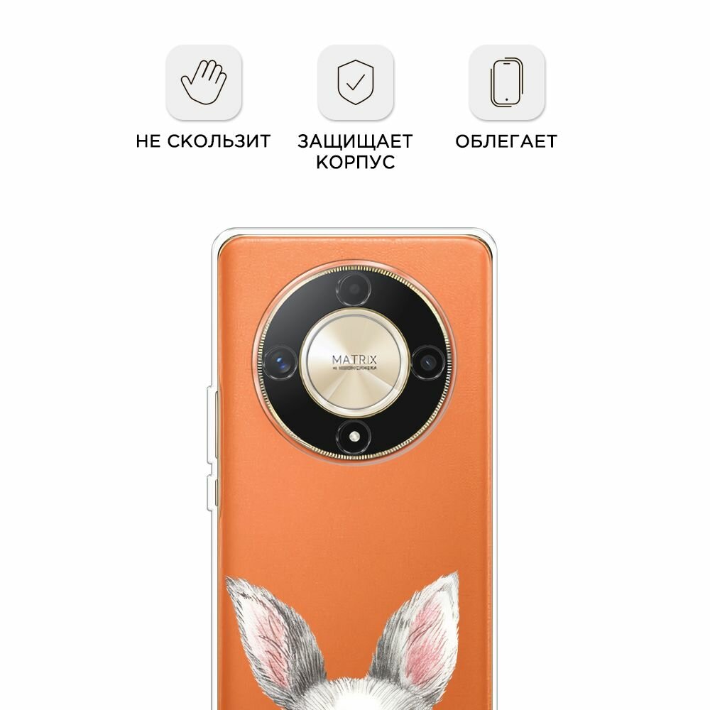 Чехол на Honor X9b / Хонор X9B с принтом "Карандашный кролик 2 - 8 марта", прозрачный — фото 1