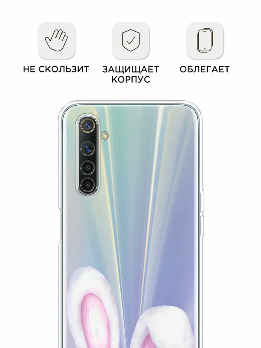 Чехол на Realme 6 / Реалми 6 с принтом "Кроличьи уши 2", прозрачный — фото 1