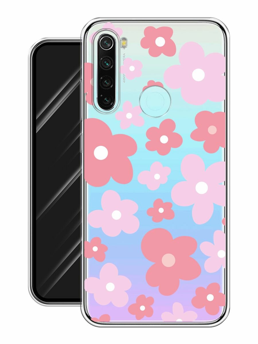 Чехол на Xiaomi Redmi Note 8 / Сяоми Редми Нот 8 с принтом "Нежные розовые цветочки рисунок", прозрачный — фото 1