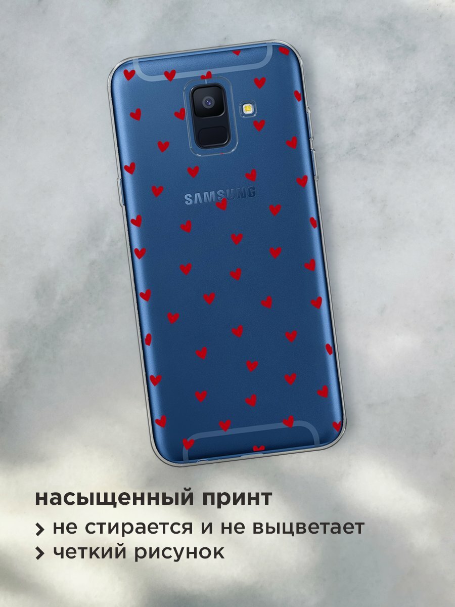 Чехол на Samsung Galaxy A6 / Самсунг Галакси А6 с принтом "Red hearts", прозрачный — фото 1