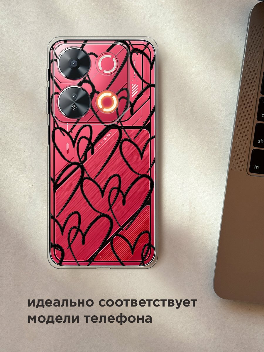 Чехол на Itel P65 / Ител P65 с принтом "Hearts doodle black 1" — фото 1