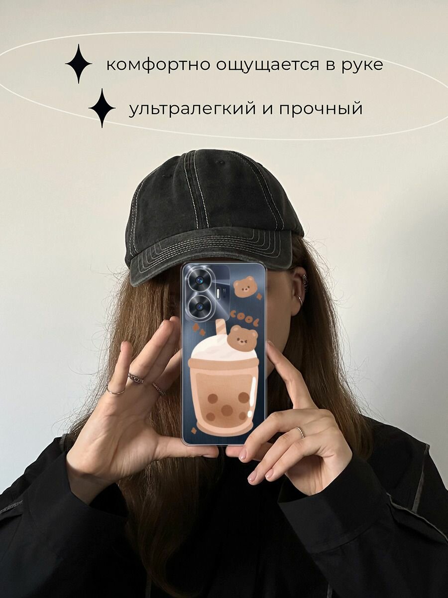 Чехол на Realme C55 / Реалми C55 с принтом "Кофе 2", прозрачный — фото 1