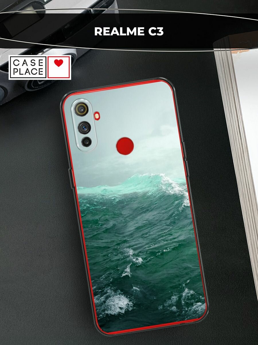 Силиконовый чехол на Realme C3 / Реалми C3 с принтом "Волны 12"