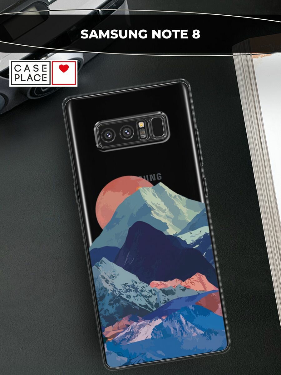 Чехол на Samsung Galaxy Note 8 / Самсунг Галакси Нот 8 с принтом "Закат в снежных горах", прозрачный