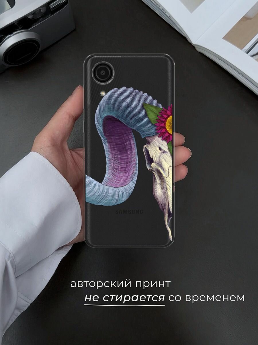 Чехол на Samsung Galaxy A03 Core / Самсунг Галакси А03 Core с принтом "Мифический череп", прозрачный — фото 1