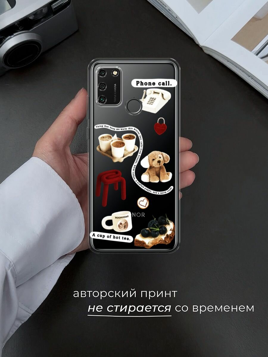 Чехол на Honor 9A / Хонор 9А с принтом "Phone call", прозрачный — фото 1