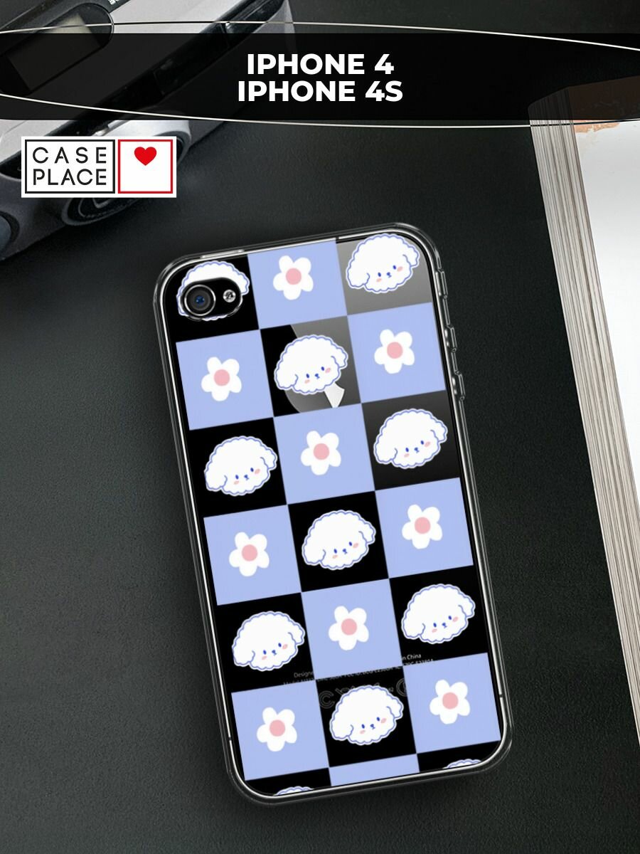 Чехол на Apple iPhone 4/4S / Айфон 4/4S с принтом "Кудрявые шахматы", прозрачный