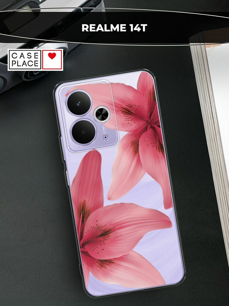 Силиконовый чехол на Realme 14T / Реалми 14Т с принтом "Pink flower"