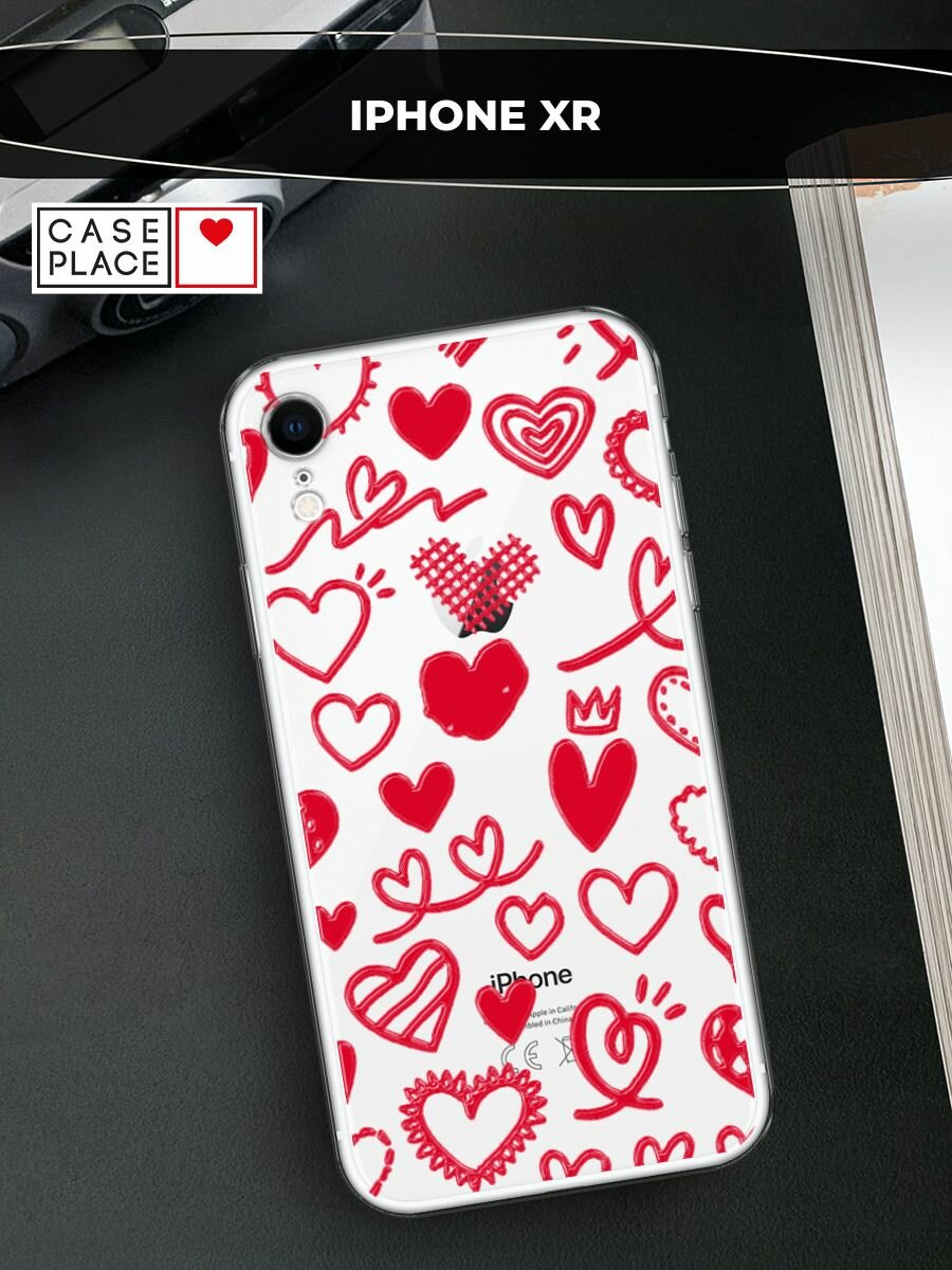 Чехол на Apple iPhone XR / Айфон XR с принтом "Разные сердечки"