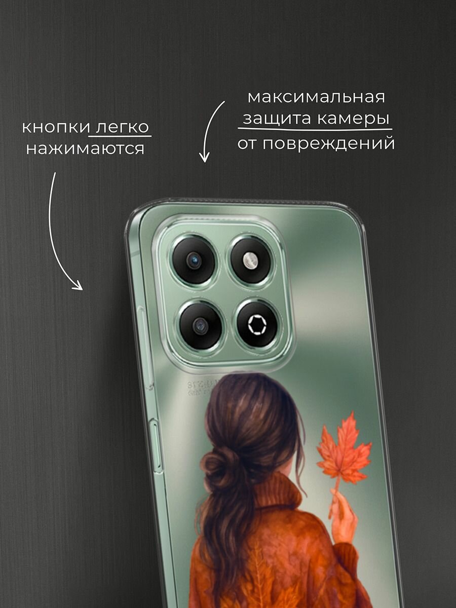 Чехол на Honor X6b / Хонор X6b с принтом "Девушка с опавшим листом", прозрачный — фото 1
