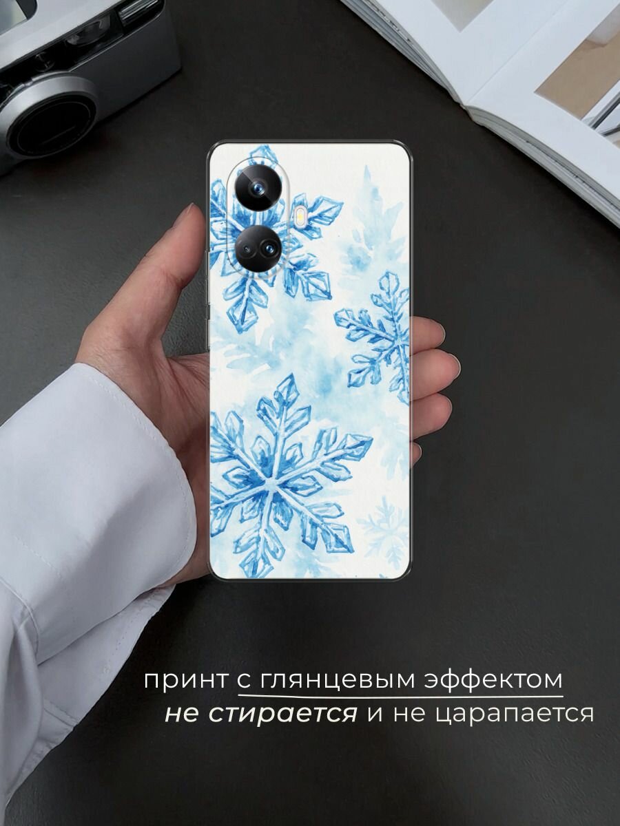Чехол на Realme 10 Pro+ / Реалми 10 Про+ с принтом "Акварельные снежинки" — фото 1