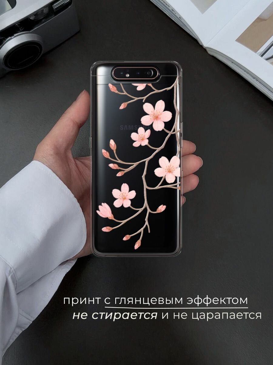 Чехол на Samsung Galaxy A80 / Самсунг Гэлакси A80 с принтом "Веточка распускающейся сакуры 2" — фото 1