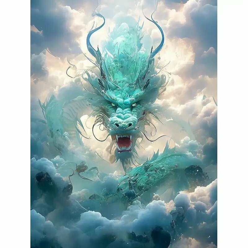 Алмазная мозаика на подрамнике китайский дракон , 40х50 см, Вышивка круглыми стразами, Набор для творчества, Полная выкладка