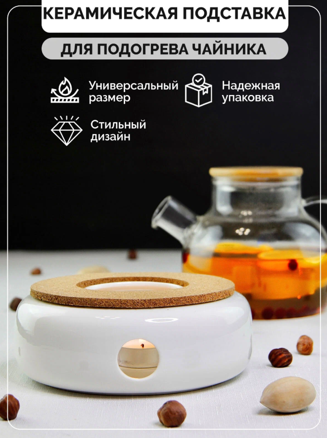 Подставка-подогрев "Prometheus" для подогрева чайника свечой CH05W белая керамическая