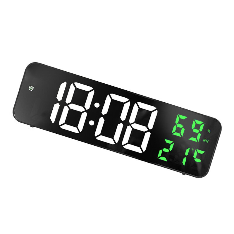 Зеркальные большие цифровые светодиодные часы, домашний электронный будильник, часы с большим экраном, настенные часы белого и зеленого цвета