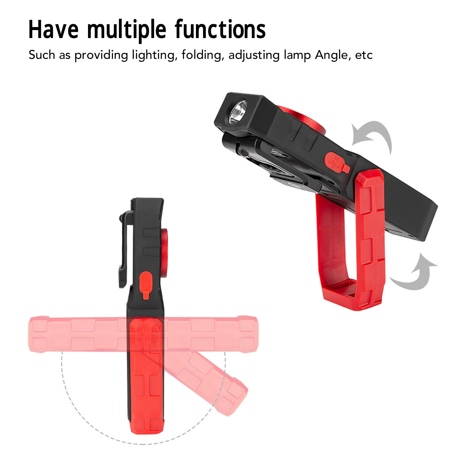 Перезаряжаемый рабочий фонарь с магнитами и складными крючками. Гибкий светодиодный рабочий фонарь емкостью 2000 мАч для ремонта автомобилей.