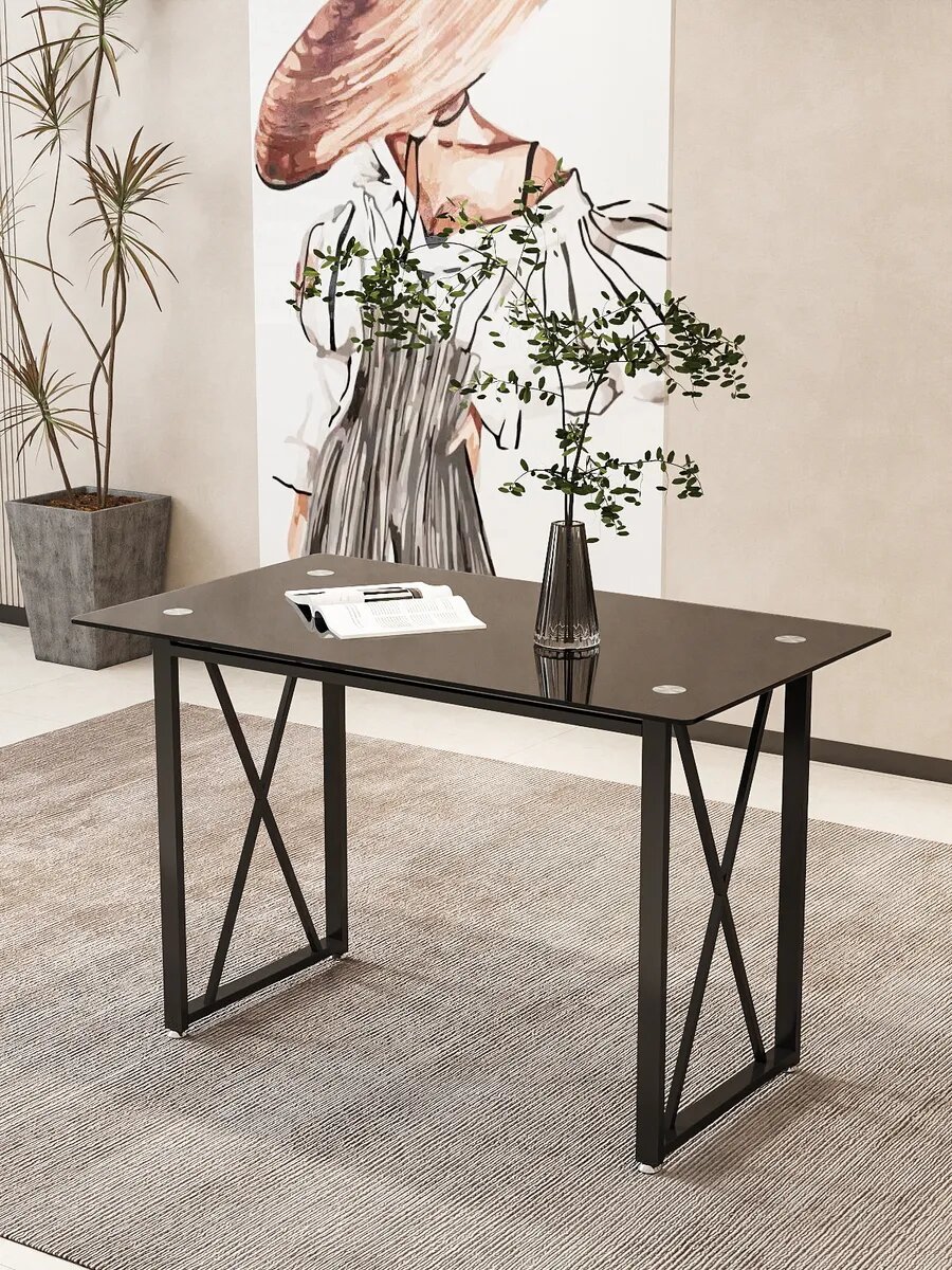 Стол обеденный из закаленного стекла и металла RDT1201-DB ,120х70х75 см