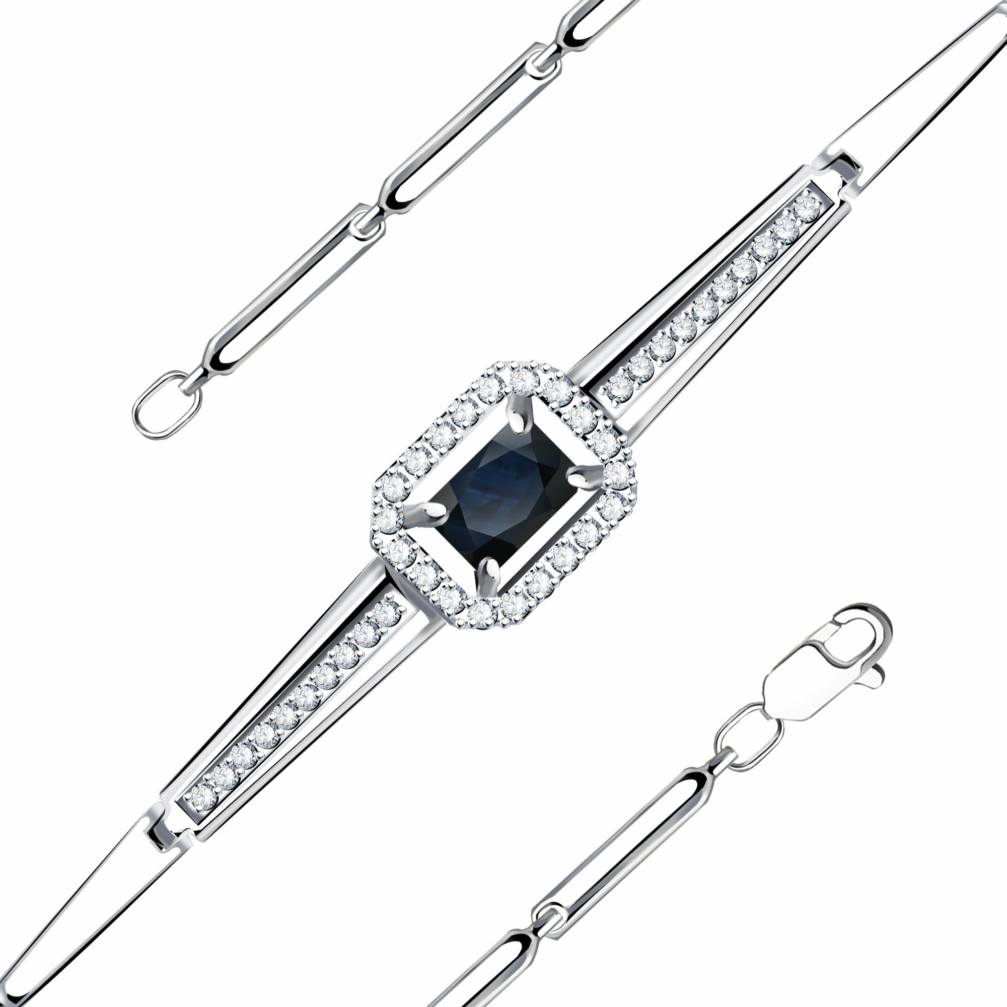 Глидерный браслет, белое золото, 585 проба, сапфир, бриллиант