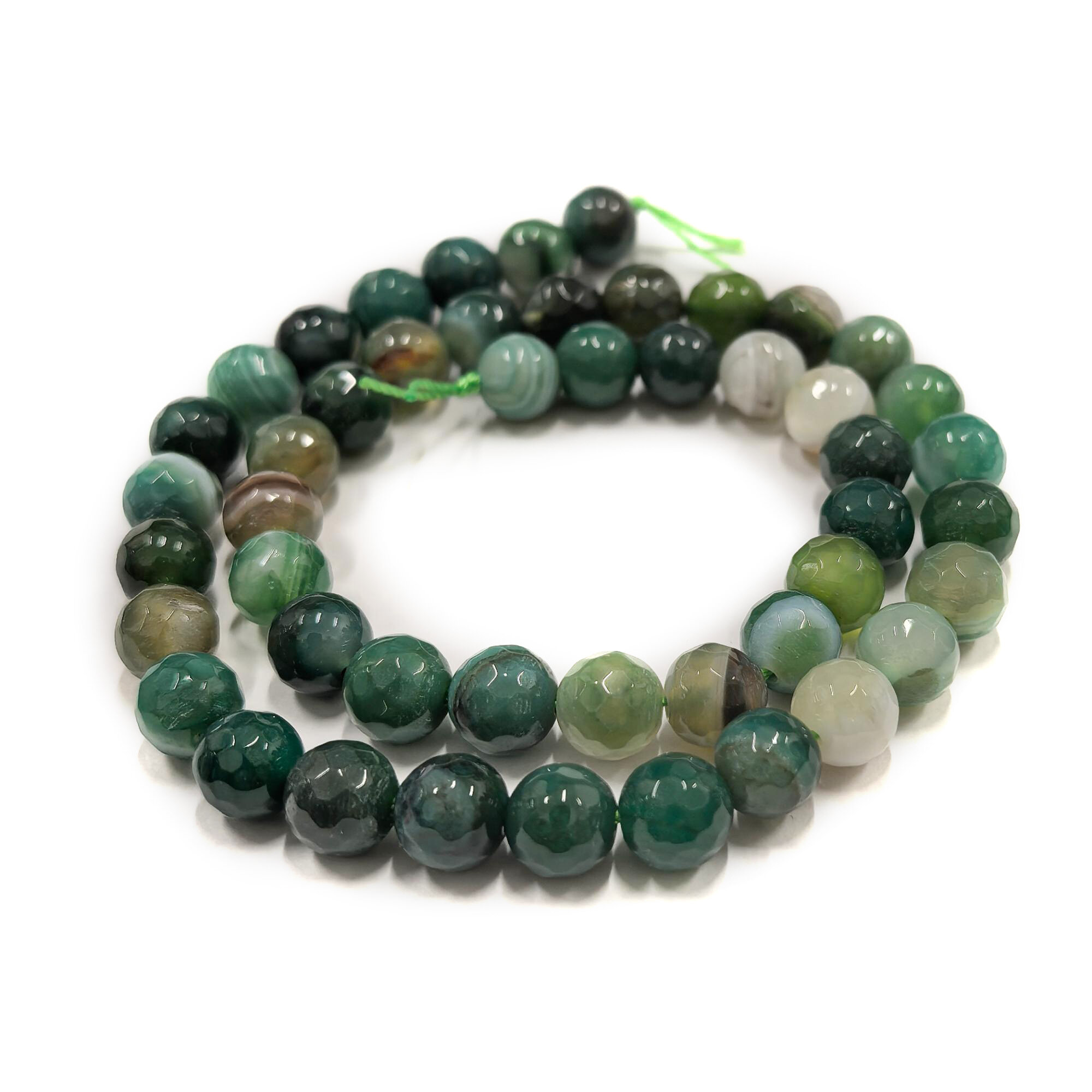 Бусины каменные агат, полосатый, 7-8мм, голубовато-зелёный, граненый, 46 шт, низка