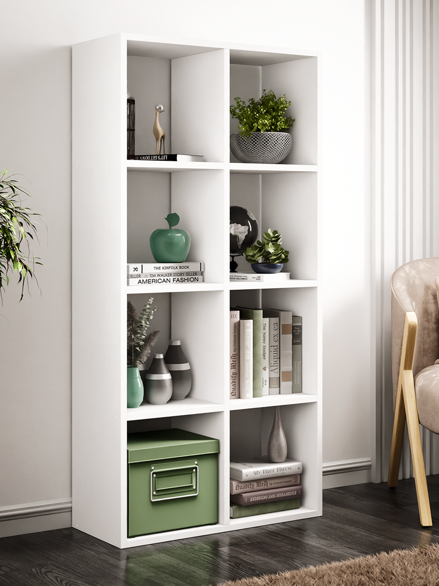 Стеллаж MFMaster Uno-91, белый, деревянный, для зонирования пространства, 8 секций