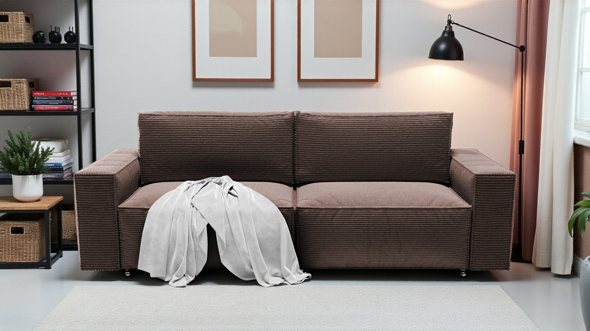 Диван Софт 2 Cilium Chocolate NEW 240x94x80 см, темно-коричневый Вельвет, еврокнижка Фиеста