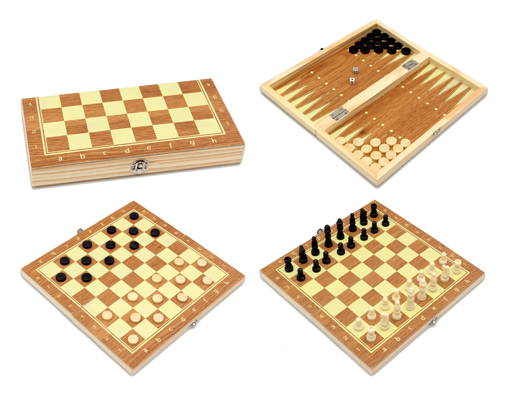 Шахматы, нарды, шашки деревянные 3 в 1 (поле 34 см) фигуры из пластика P00030 М