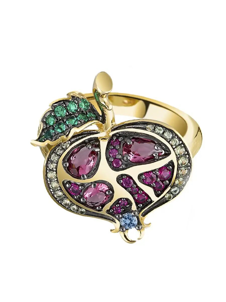 Кольцо, серебро, 925 проба, шпинель, рубин синтетический, фианит, изумруд синтетический