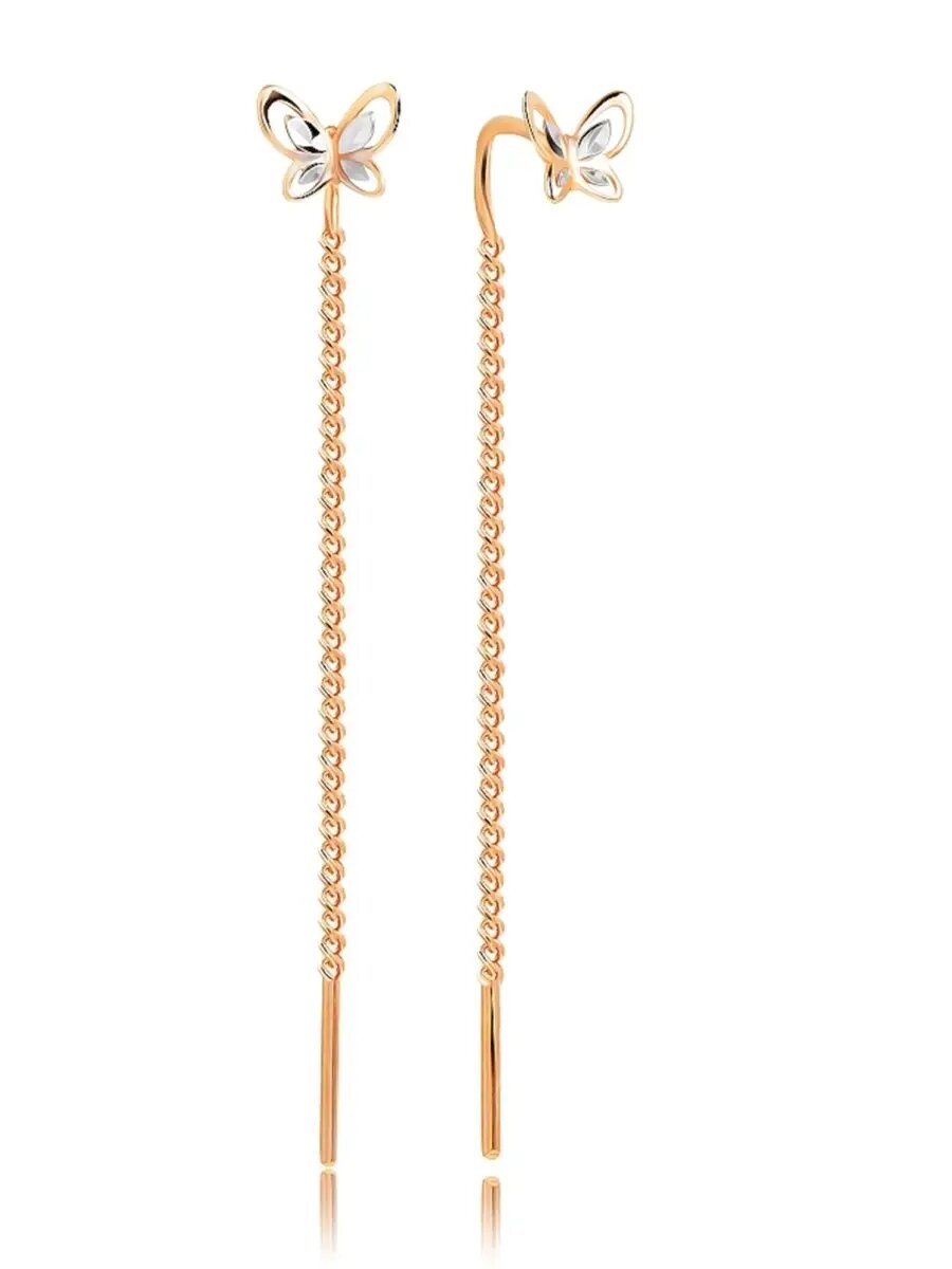 Серьги цепочки VALTERA, серебро, 925 проба, золочение, размер 55 мм, длина 5.5 см, , красный — фото 1