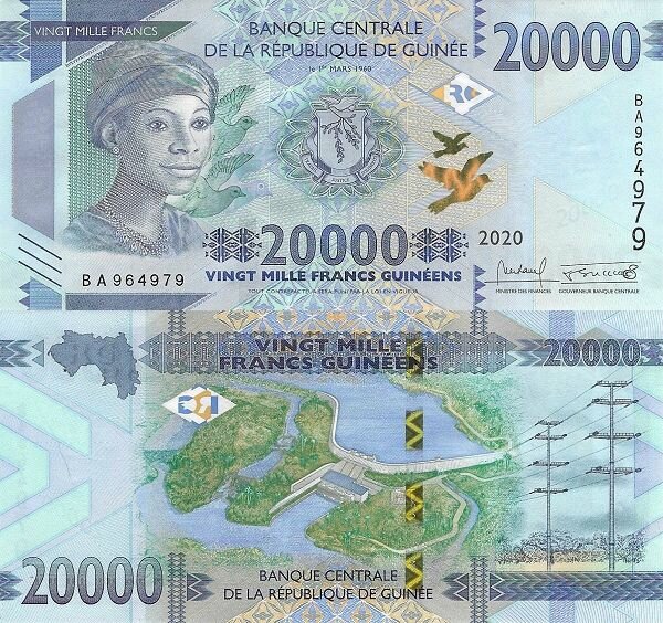 Гвинея 20000 франков 2015-2024 Очертания Гвинеи UNC