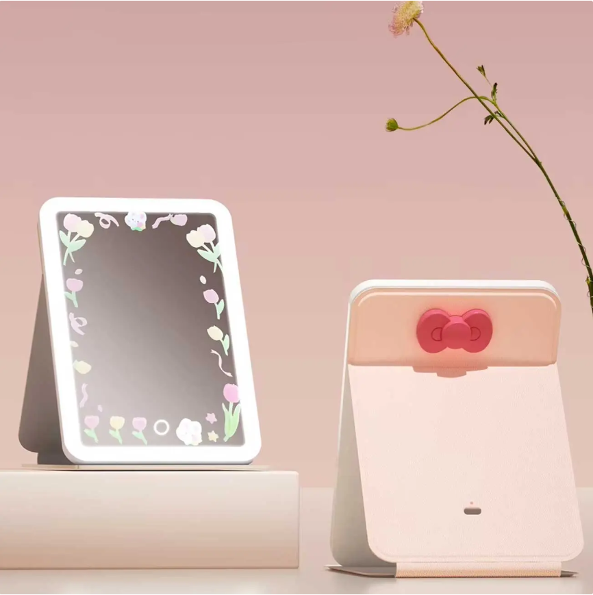 Зеркало для макияжа DOCO Lab FM001, складное, с LED-подсветкой, бежево-белого цвета