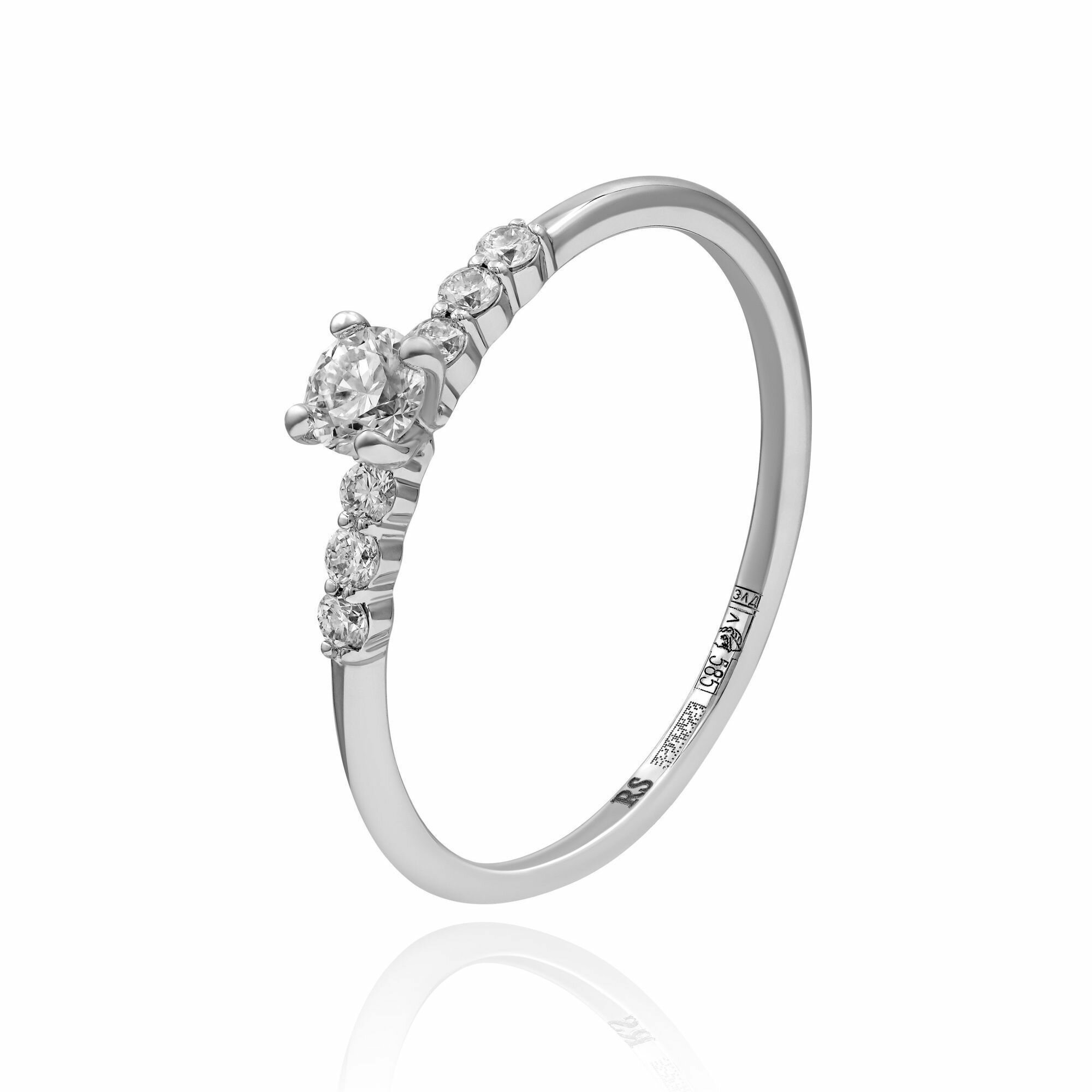 Кольцо тонкое, помолвочное, белое золото, 585 проба, родирование, бриллиант