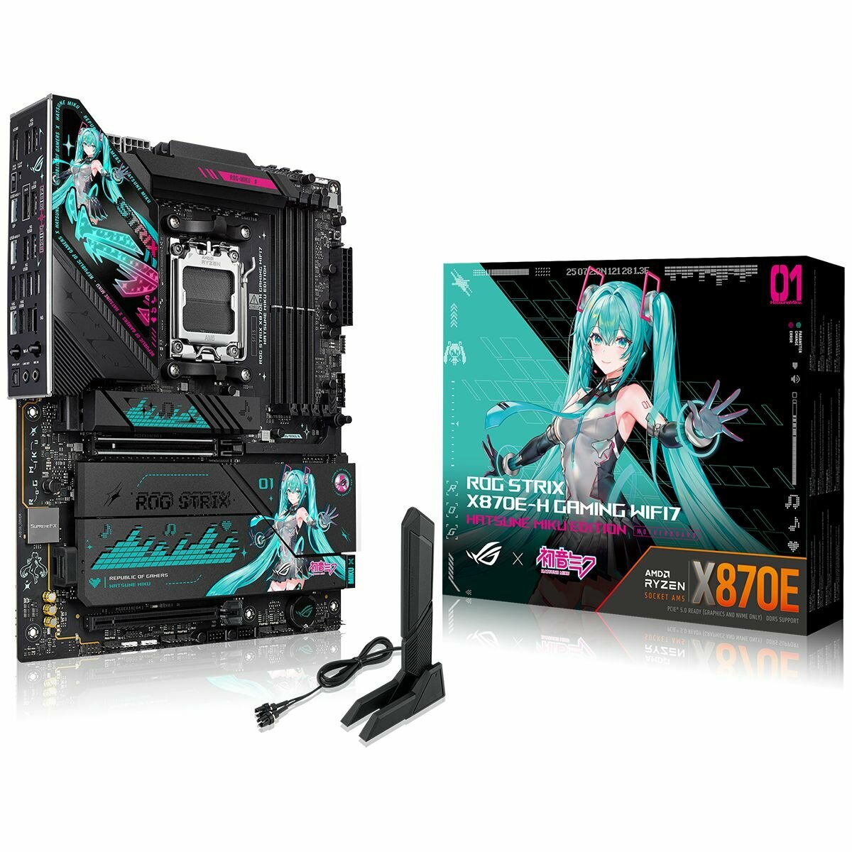 Материнская плата ASUS ROG STRIX X870E-H GAMING WIFI7 HATSUNE MIKU EDITION, AM5, AMD X870E, ATX, RTL (90MB1MA0-M0EAY0)