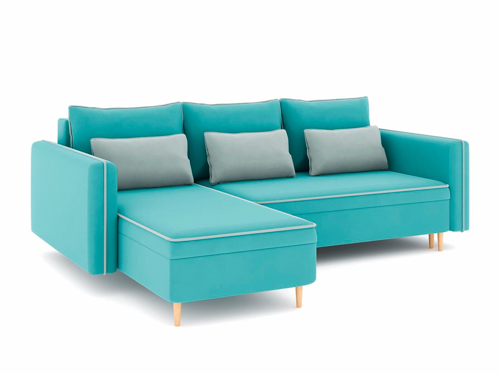 Угловой диван Рон, пантограф, угол универсальный, велюр Зара Азур 48/ велюр Зара Стил 52