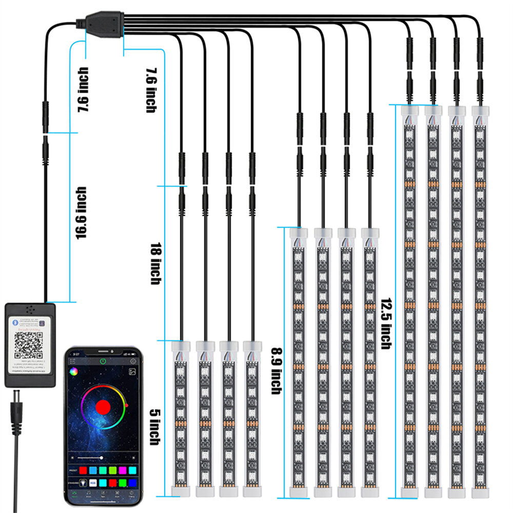 12шт Мотоцикл RGB APP Music Control Led Light Kit Водонепроницаемый Многоцветный Атмосферный Свет Декоративная Лампа Окружающего Освещения