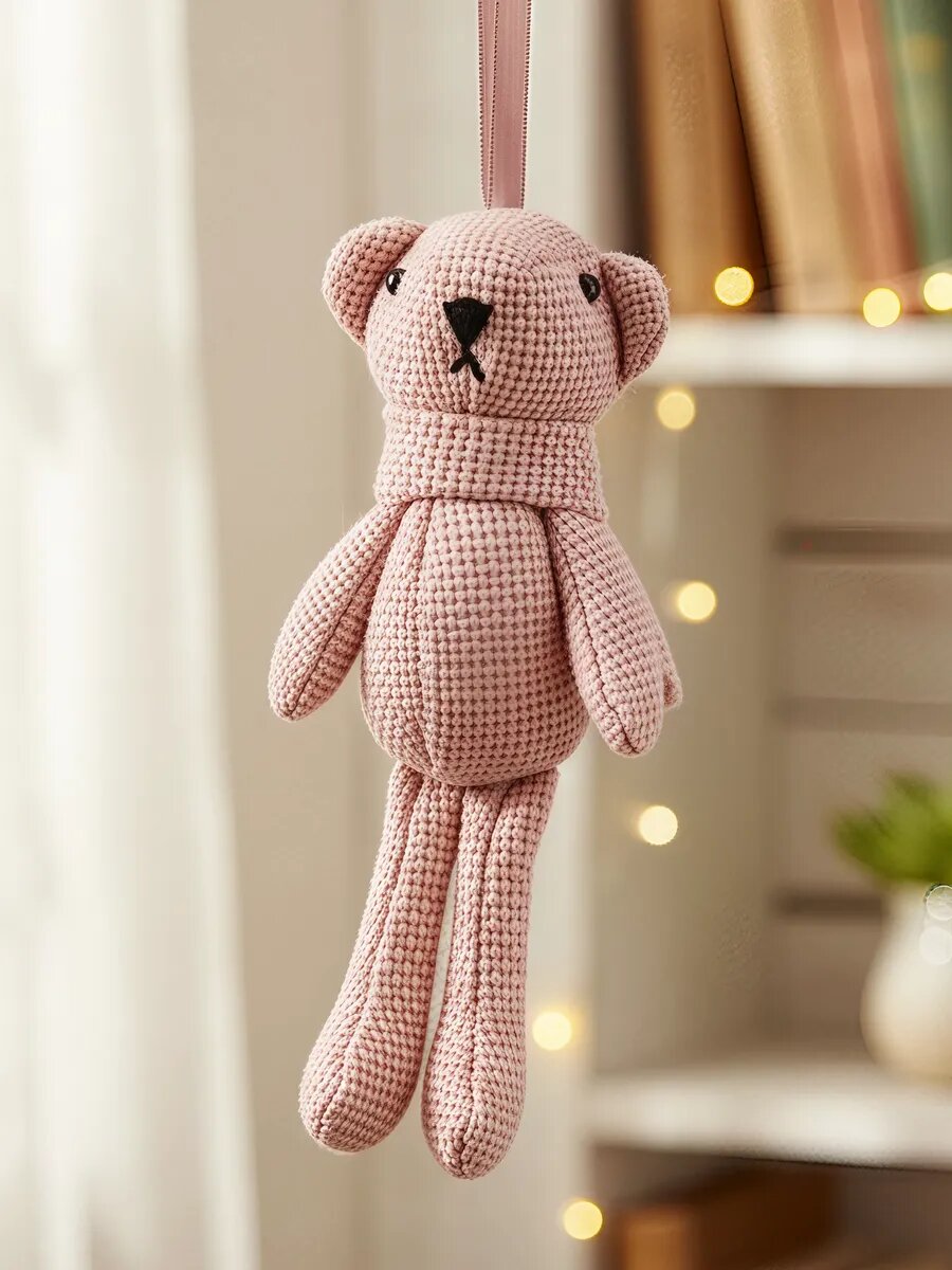 Мягкая игрушка-брелок Медведь, кукла льняная детская розовая 17 см