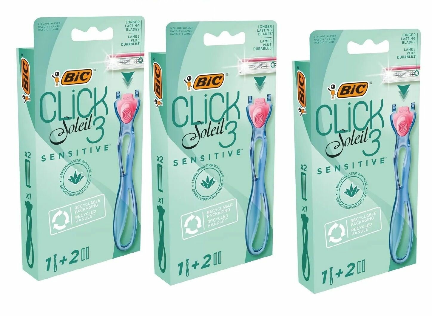 Бритвенный станок с двумя сменными кассетами Bic, 3шт.