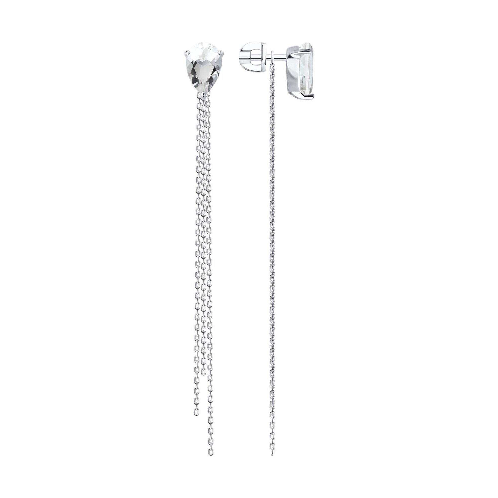 Серьги, серебро, 925 проба, родирование, горный хрусталь