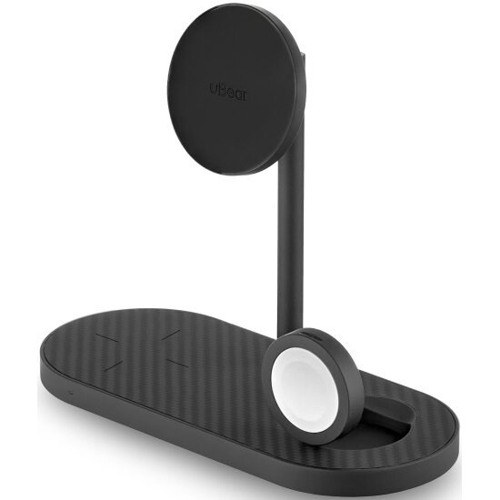 Беспроводное зарядное устройство Ubear WL16BL31-AW Stage Pro, 3-в-1, с поддержкой MagSafe, материал кевлар, черный