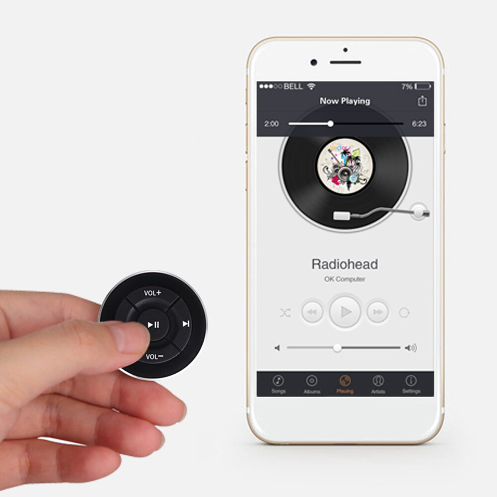 Bluetooth-кнопка для управления мультимедиа в авто, регулировка громкости и переключение треков, дистанция до 12 м, крепление на руль или как брелок