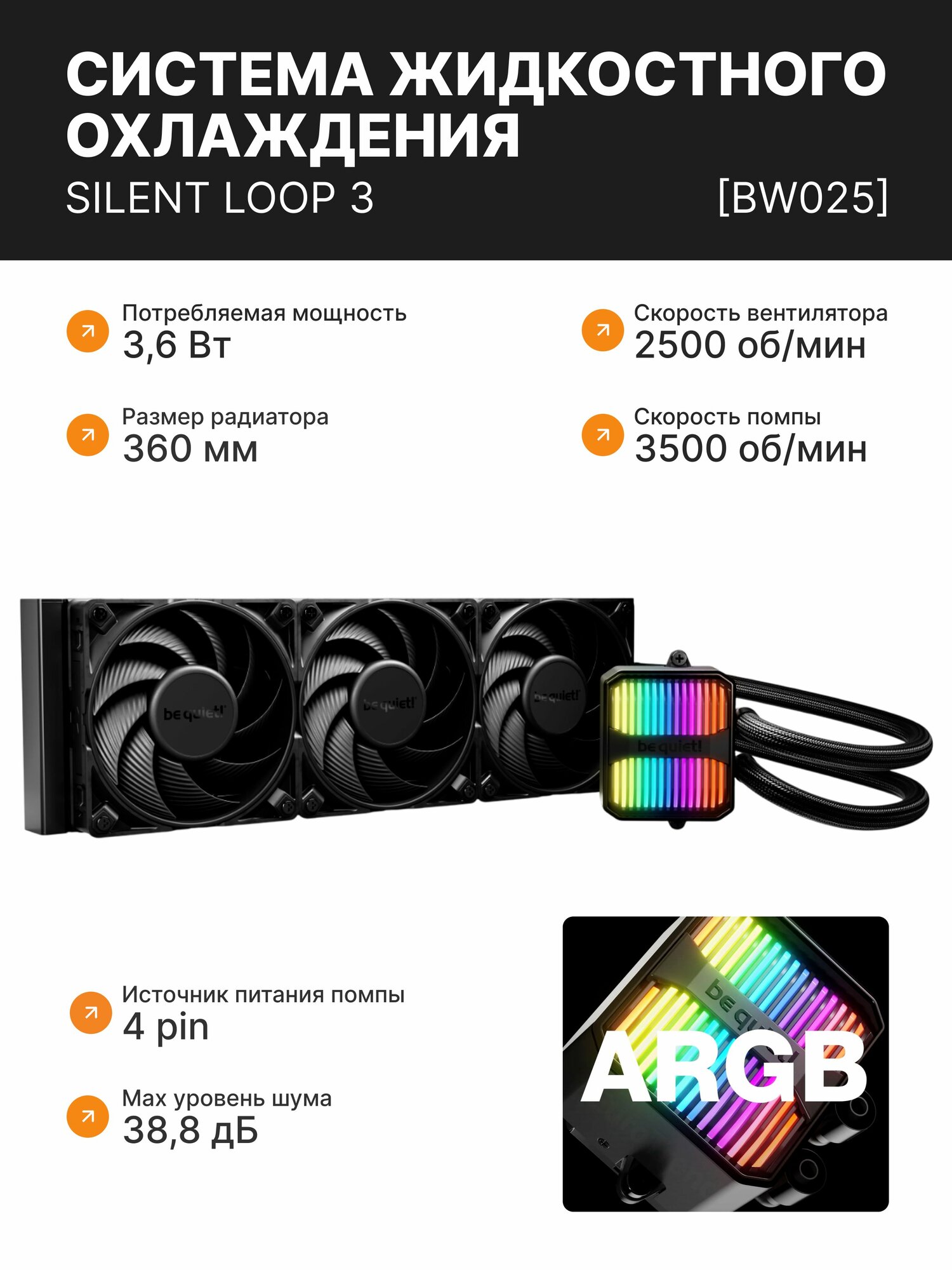 Cистема жидкостного охлаждения be Quiet! Silent Loop 3 360mm (BW025)