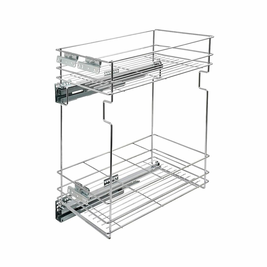 Выкатная корзина бутылочница с доводчиком в базу 300 мм левая, хром