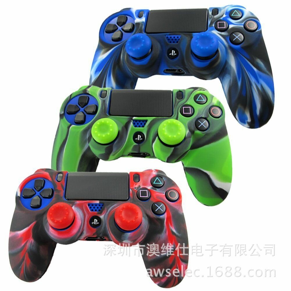 Силиконовый чехол для PS4, камуфляж синий, с колпачками