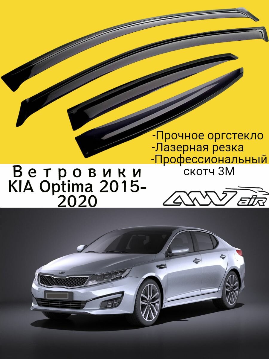 Ветровики, Дефлекторы окон Kia Optima 2015-2018 г. / Ветровик стекол / Накладка на двери Киа Оптима 4