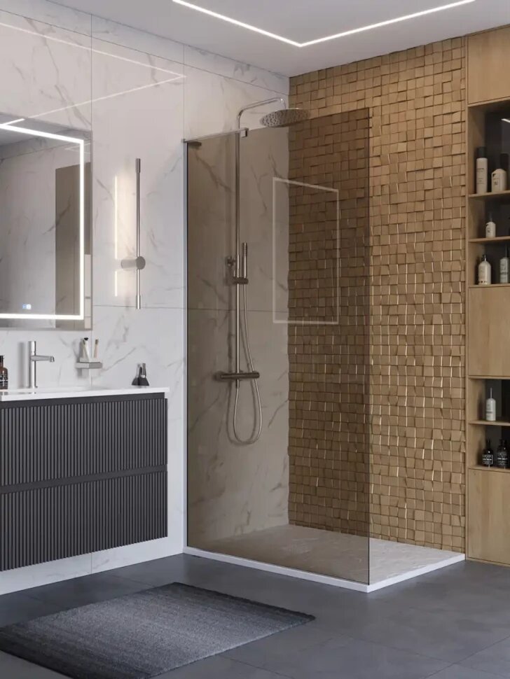 Душевая перегородка BelBagno Uno UNO-L-1-TB-100-BR-Cr 100 см, профиль хром, стекло бронза