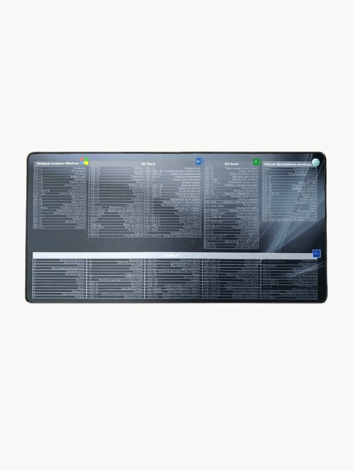 Коврик для мышки и клавиатуры большой Горячие клавиши, компьютерный коврик игровой 400*800, антискользящий, геймерский