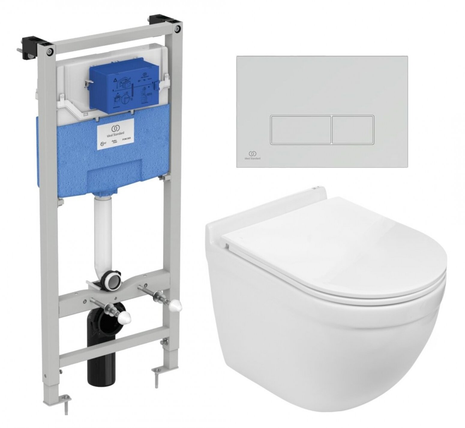 Комплект 3 в 1 инсталляция Ideal Standard + Подвесной унитаз WeltWasser Heimbach 043 GL-WT + кнопка хром