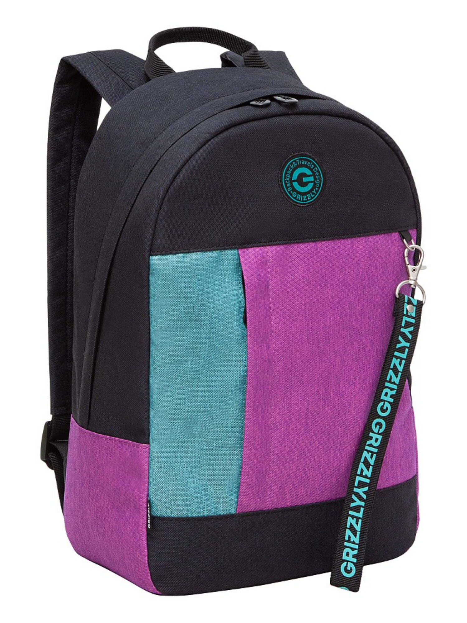 Городской молодежный рюкзак GRIZZLY RXL-327-3 черный-бирюзовый, 24х37,5х12