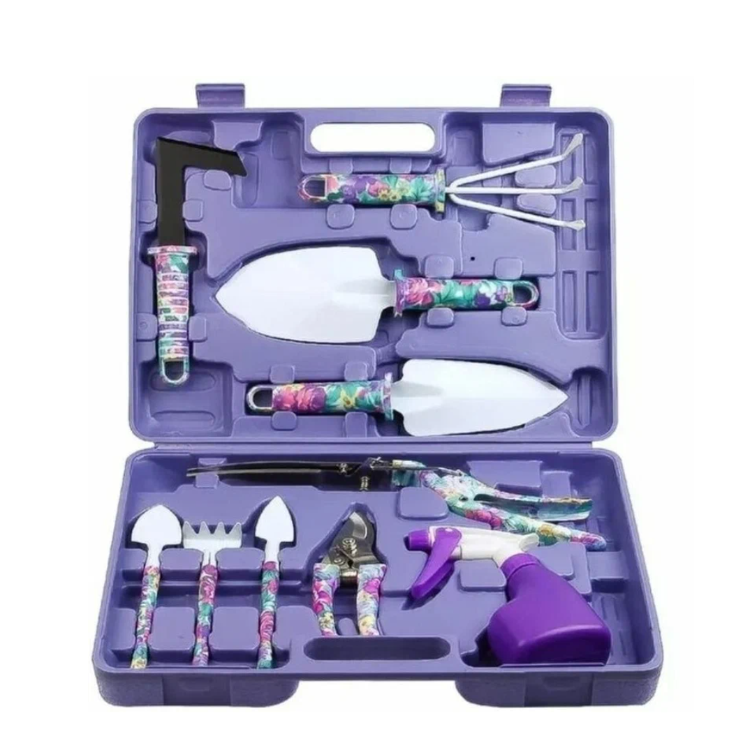 Набор садовых инструментов 10 в 1 в кейсе, многофункциональный Цвет фиолетовый