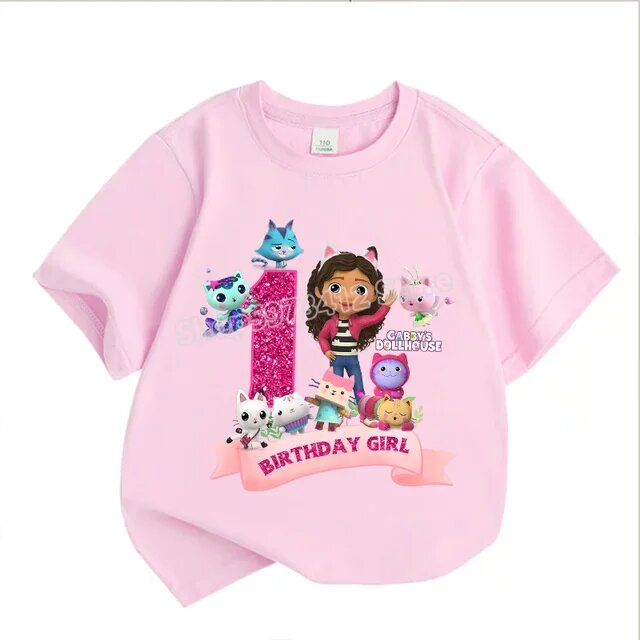 Футболка Gabby Dollhouse Kids из хлопка с рисунком аниме на день рождения, цифровой принт, летний повседневный свободный дышащий топ, милый подарок, Размер:140см